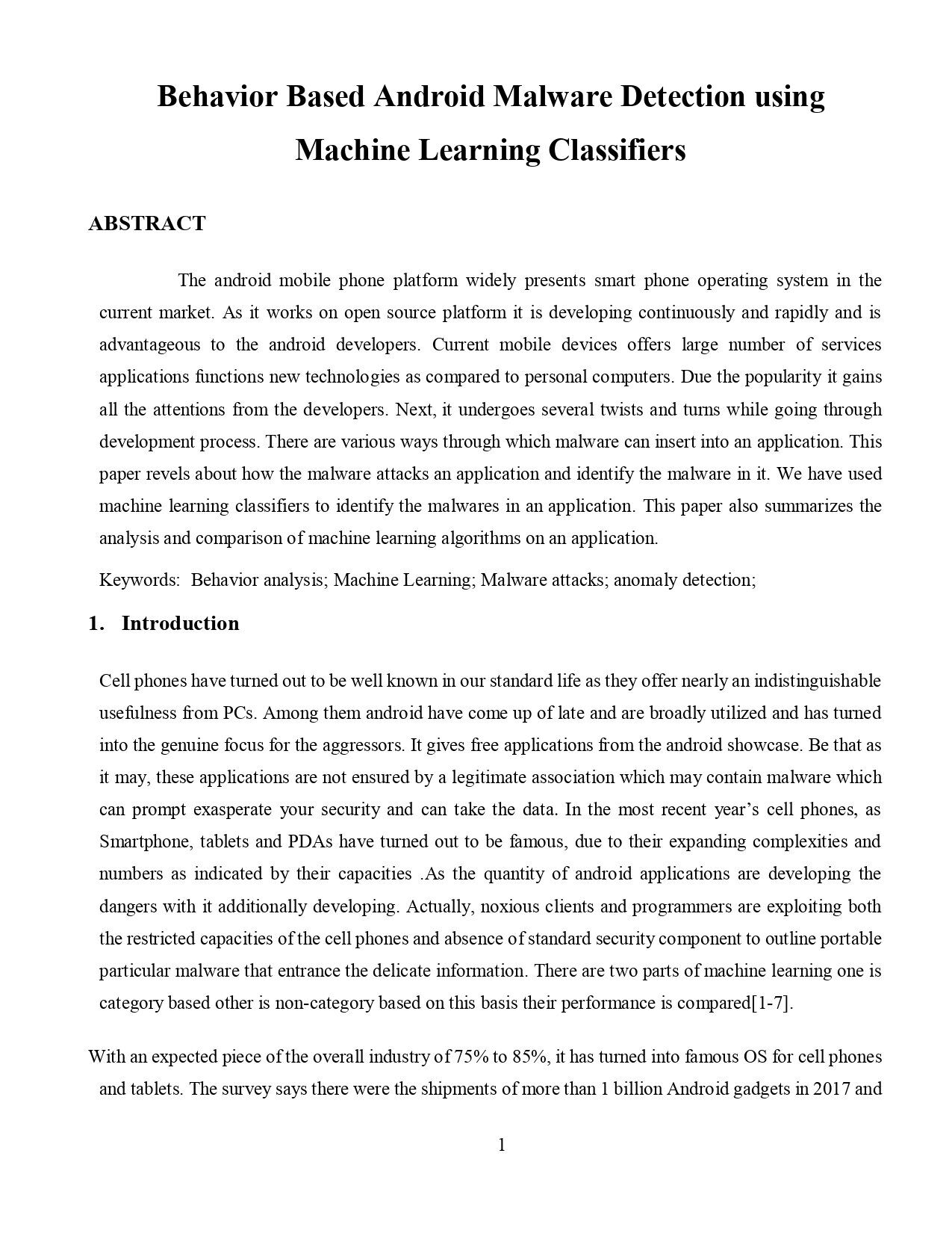 Behavior Based Android Malware Detection using Machine Learning Classifiers - ResearchCycles