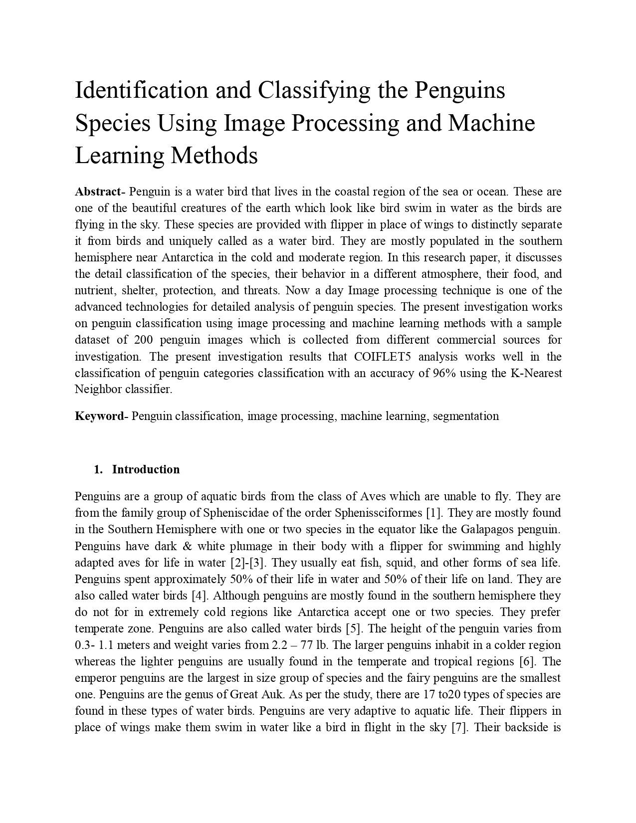 Identification and Classifying the Penguins Species Using Image Processing and Machine Learning ...